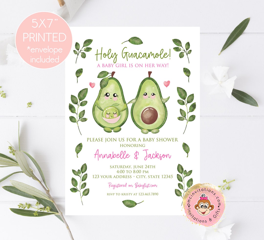 Custom Printed 5x7" Holy Guacamole Avocado Baby Shower Invitation ...