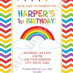 Custom Printed Chevron Rainbow Birthday Invitations - 1.00 Each With ...