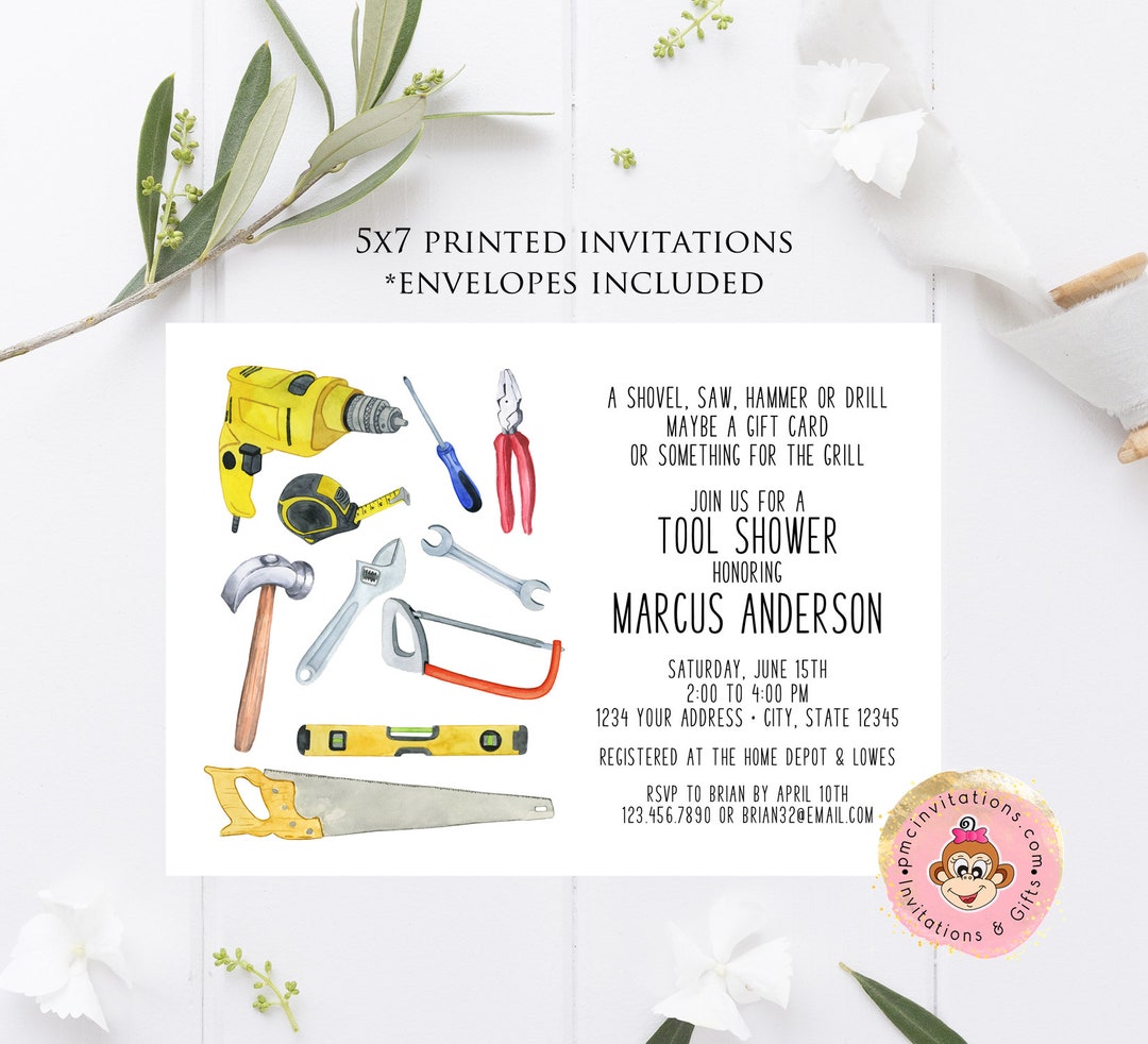Printed 5x7" Man Tool Shower Invitations - Tool Shower, Man Shower ...