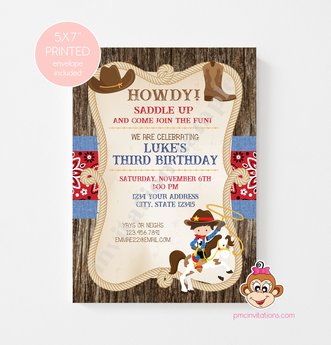 Custom PRINTED 5x7 Rodeo Birthday Invitation Cowboy - Etsy