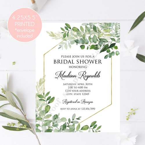 Custom PRINTED 4.25X5.5 Greenery Boho Eucalyptus Bridal - Etsy