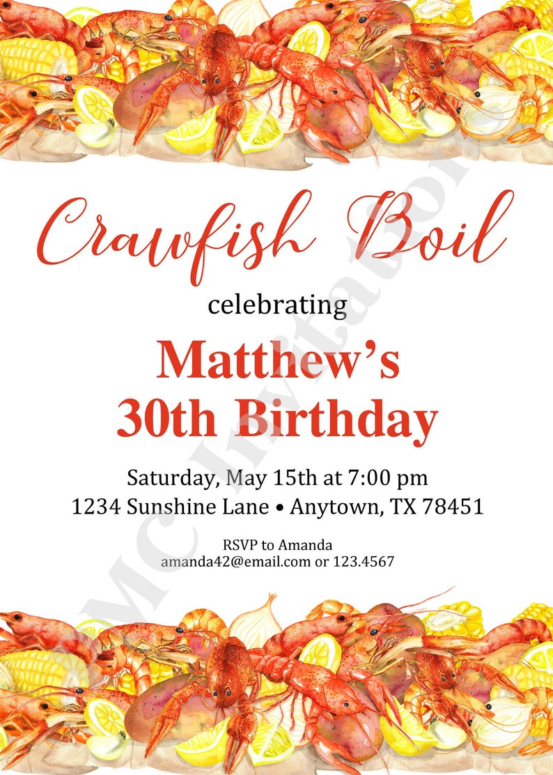 Custom PRINTED 5x7 Crawfish Boil Invitation Crawfish | Etsy