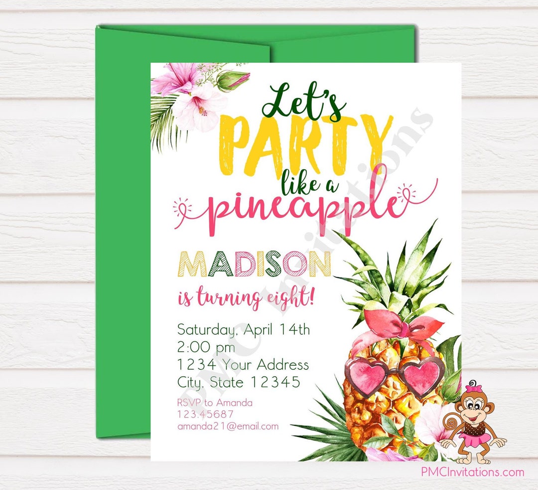 Custom PRINTED 4.25X5.5 Watercolor Pineapple, Tropical, Party Like a ...