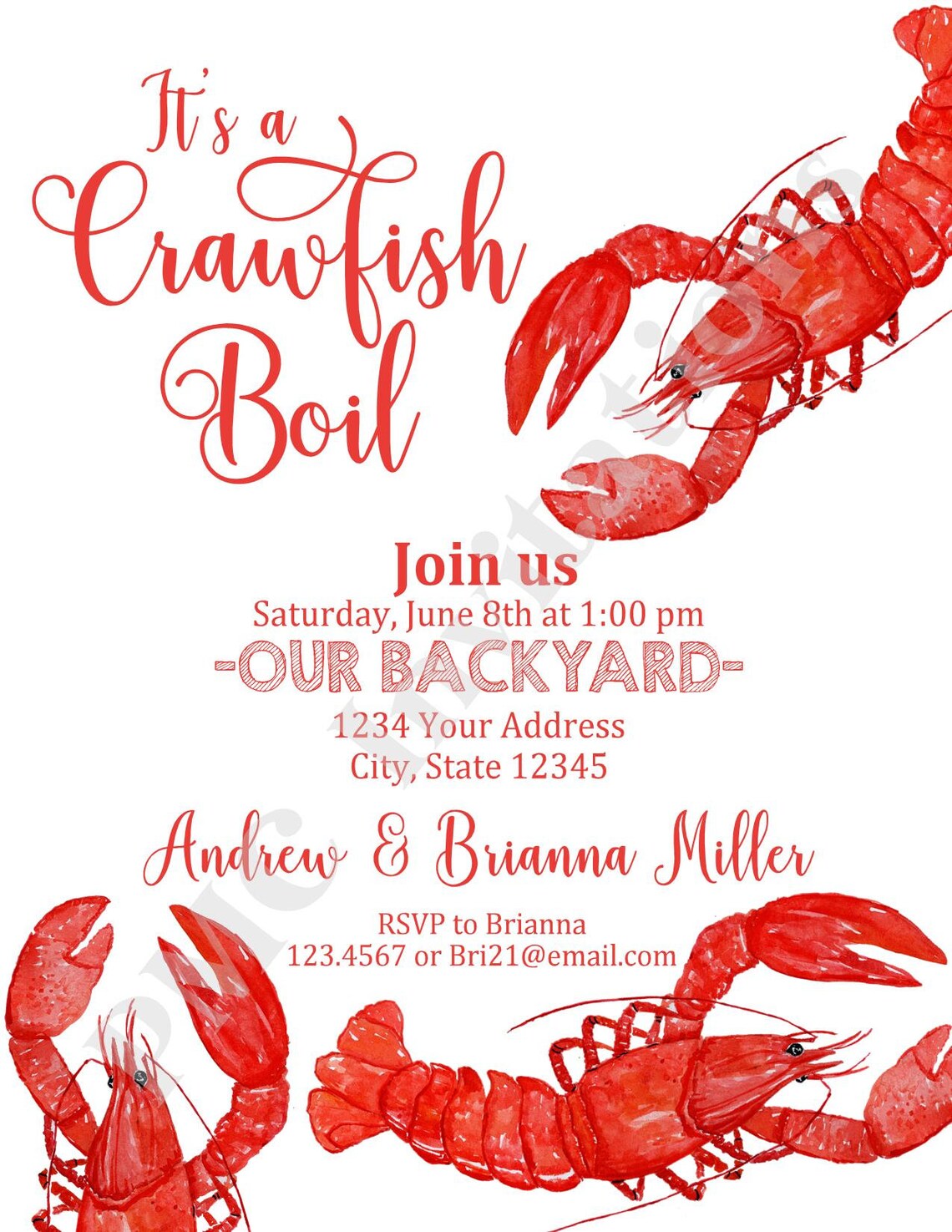 Custom PRINTED 4.25X5.5 Crawfish Boil Invitation Crawfish - Etsy