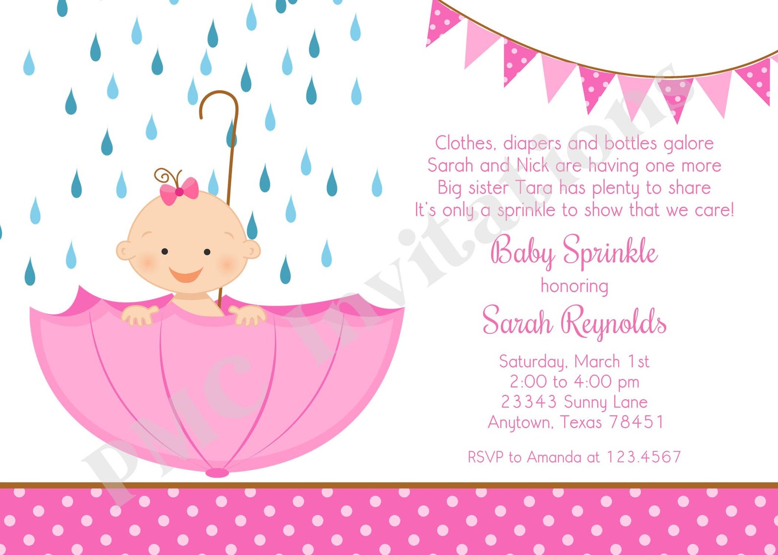 Custom Printed Pink Baby Sprinkle - Rain - Sprinkle - Umbrella - Girl ...