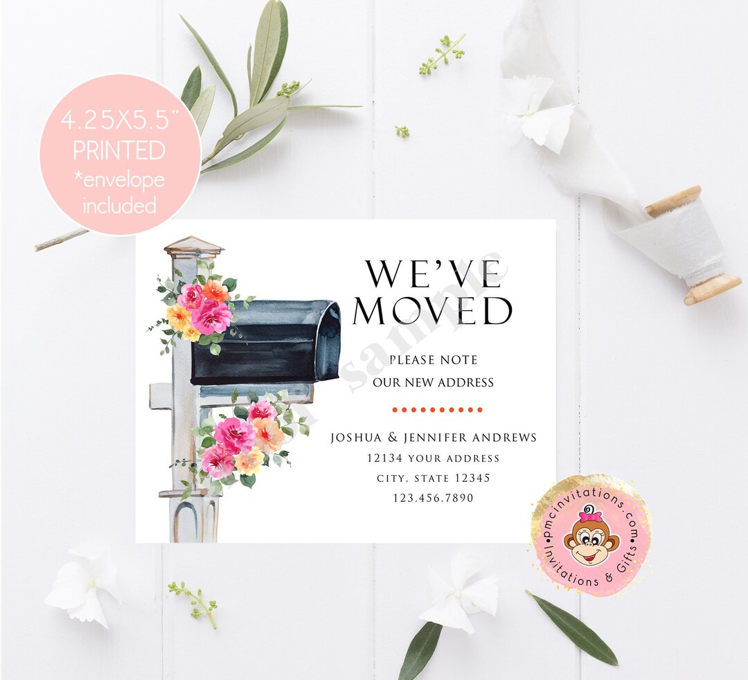 Custom PRINTED 4.25X5.5 New Address, I've Moved, We've Moved, Moving ...
