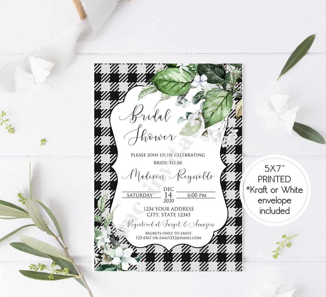 Custom PRINTED 5X7 Buffalo Plaid Bridal Shower Invitation | Farmhouse ...