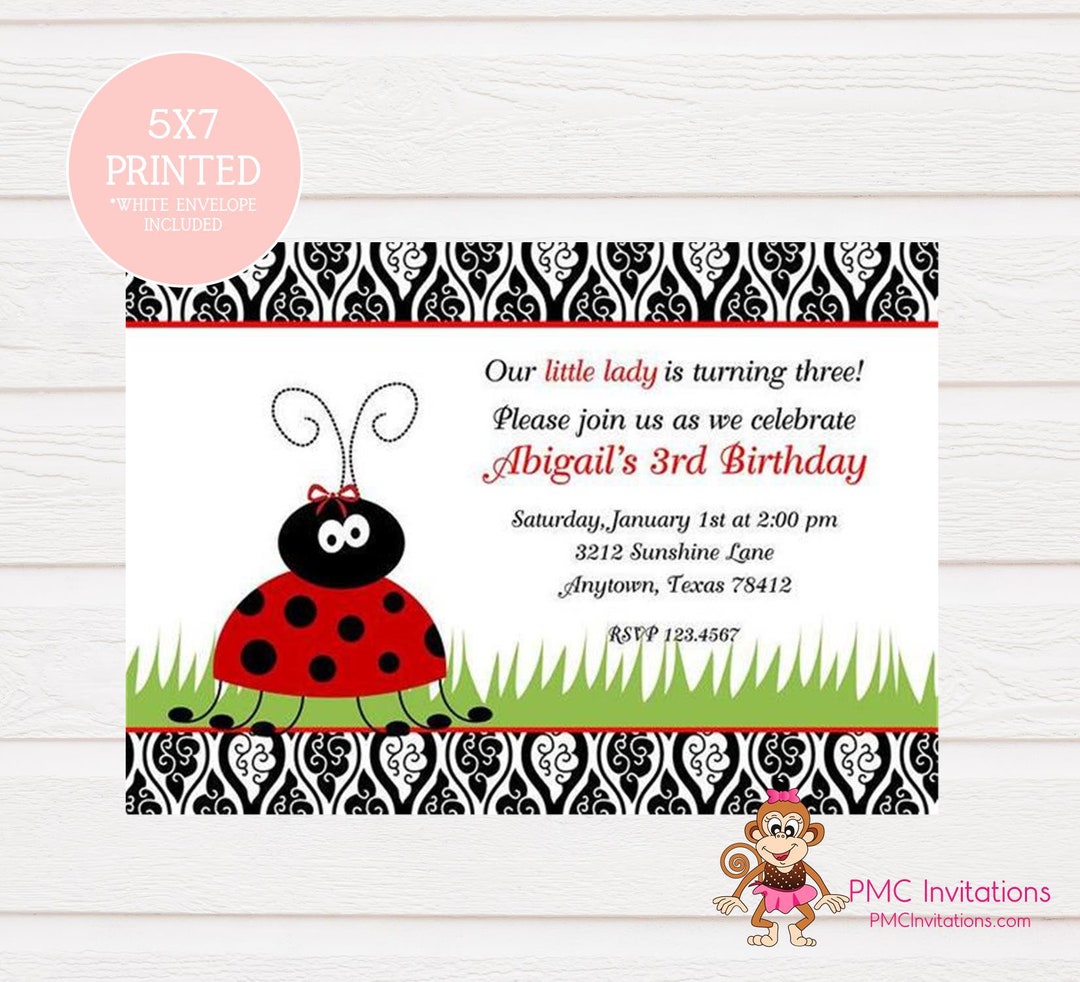 Custom Printed Ladybug Birthday Party Invitations Envelope Included - Etsy