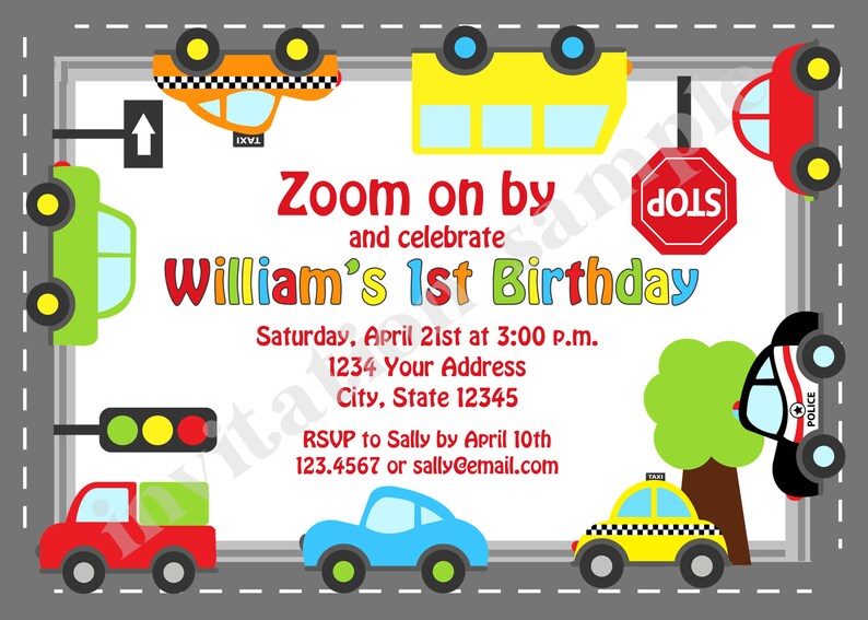 PRINTED Traffic Jam Birthday Invitations Transportation - Etsy