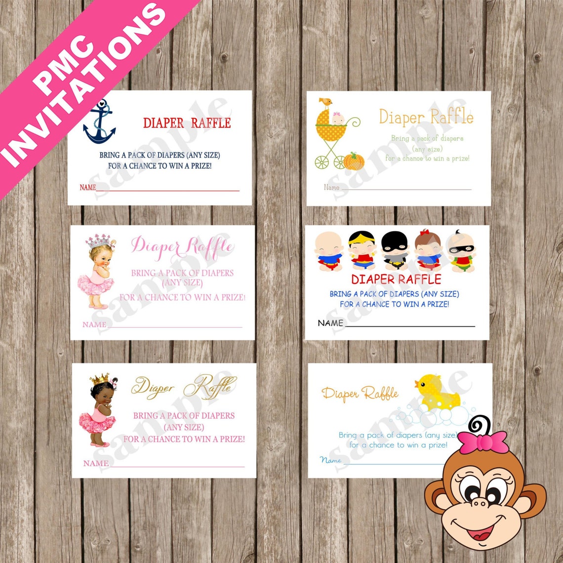 Matching DIAPER RAFFLE Inserts to ANY Baby Shower Invitation Design in ...