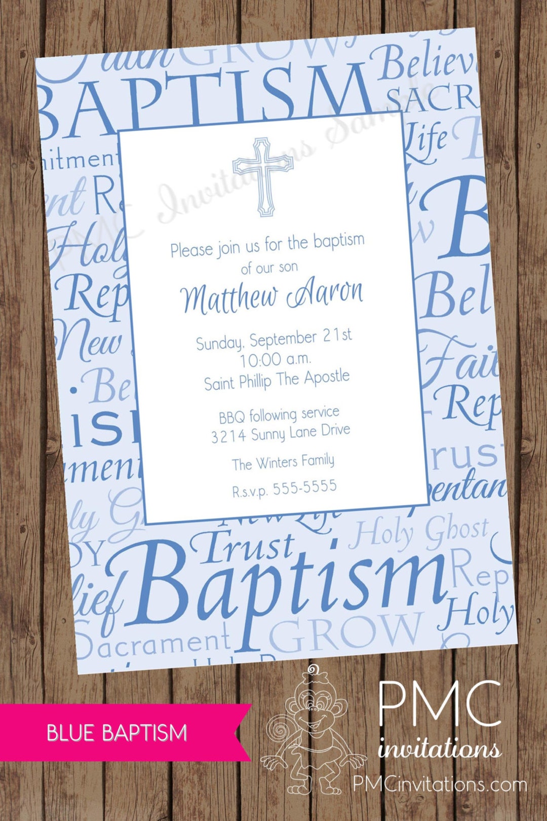 Blue Baptism Invitations - 1.00 Each With Envelope - Etsy