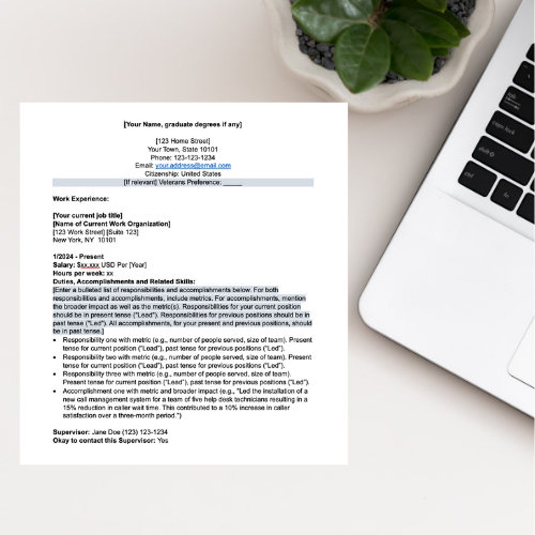 Federal Resume Template Mid-career - Etsy