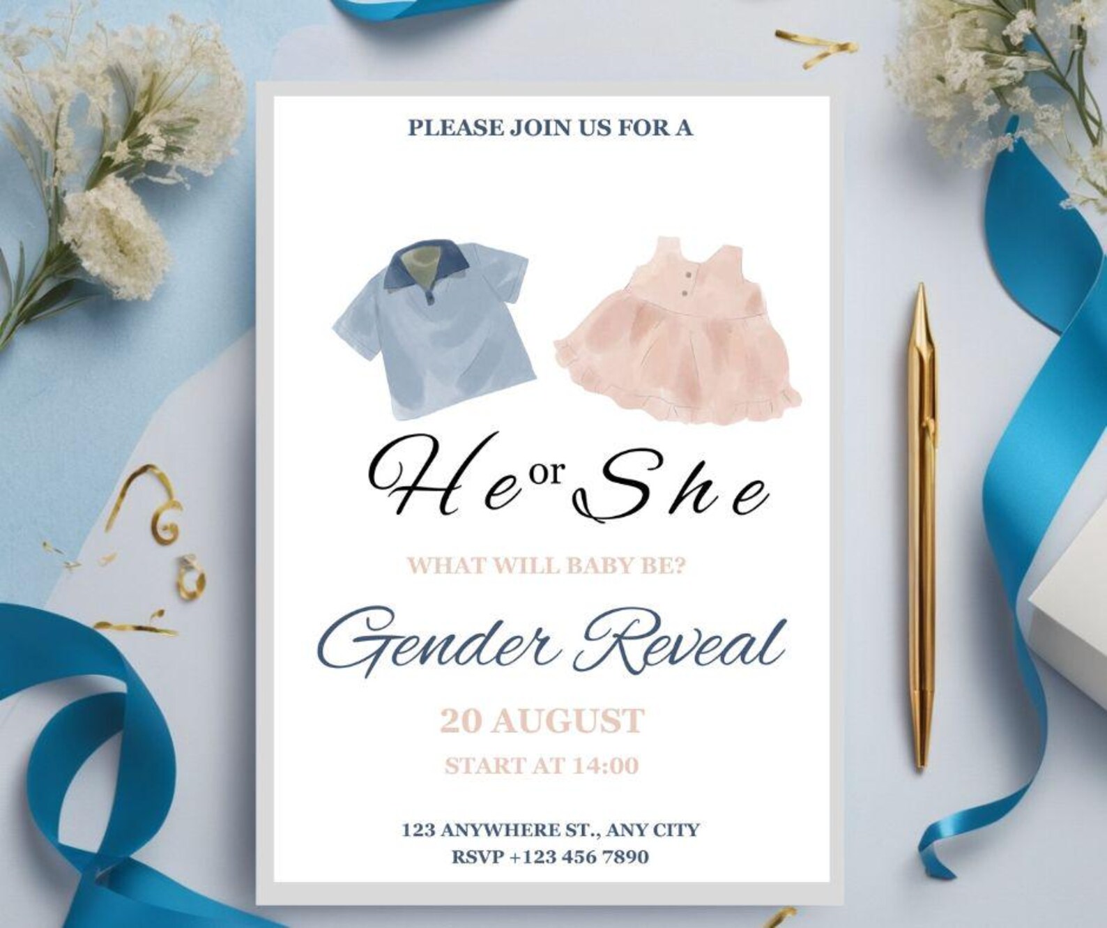 Minimalist Gender Reveal Party Invitation: He or She (digital File) - Etsy