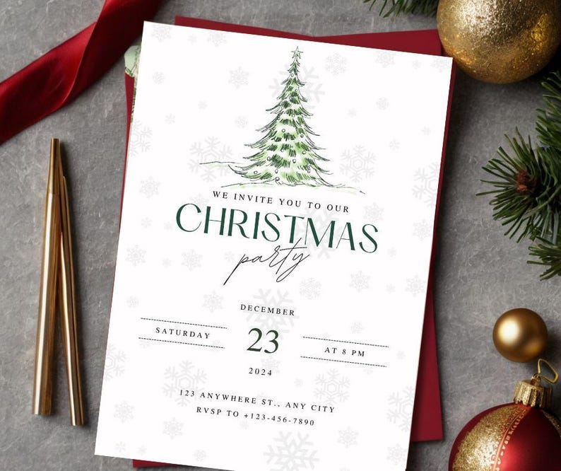 Christmas Party Invitation, Elegant Holiday Party Invitation Template ...
