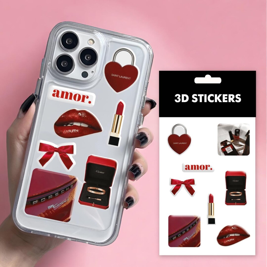 3D Stickers classic Red. Set of 8 Stickers SB-41. Phone Stickers ...