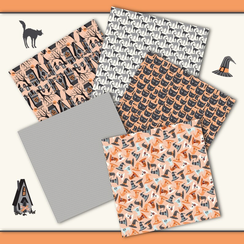 Graveyard, Cats, Hats and Potions, Creepy Cute Halloween Digital ...