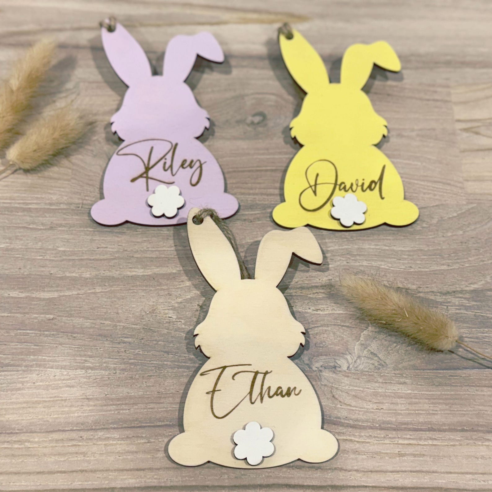 Easter Bunny Name Tag 3D Basket Easter Place Card Custom Natural Egg ...