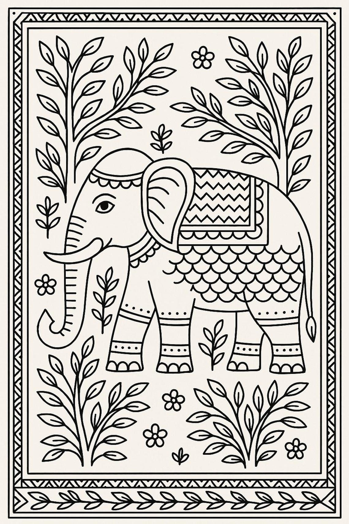Madhubani Coloring Pages: Indian Folk Art Animals & Nature (printable ...