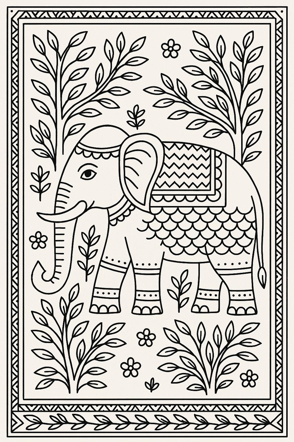 Madhubani Coloring Pages: Indian Folk Art Animals & Nature (printable ...