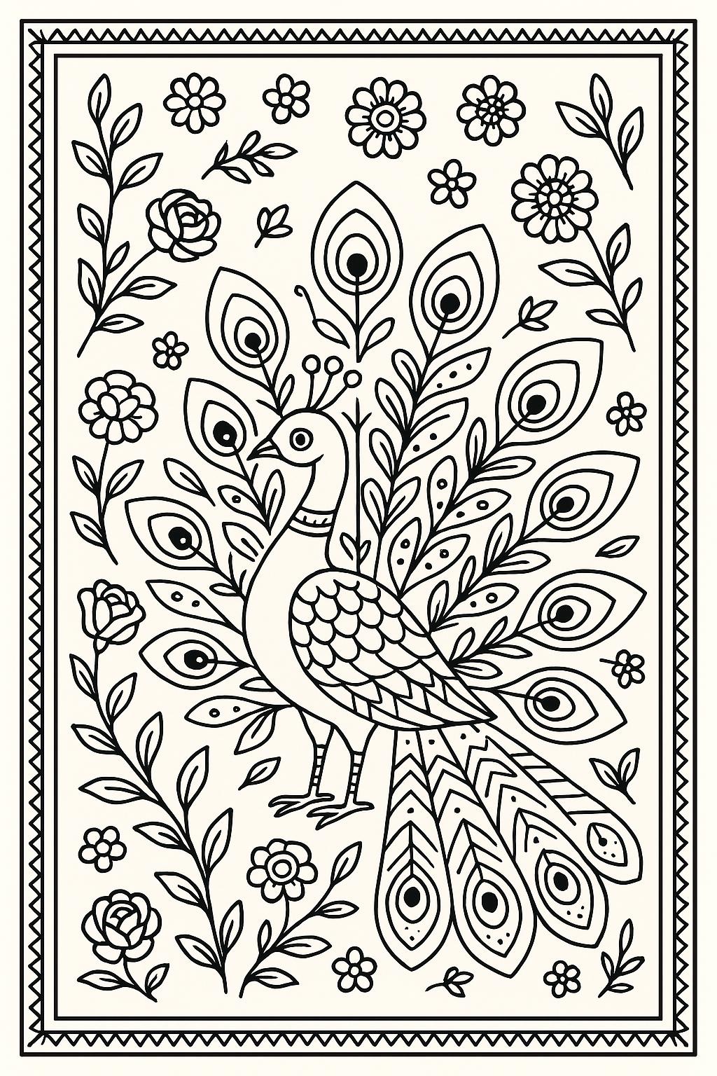 Madhubani Coloring Pages: Indian Folk Art Animals & Nature (printable ...