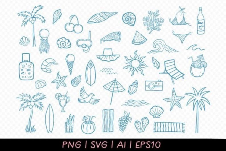 Summer Vacation Doodle Icon Collection – 47 Hand-drawn PNG & SVG ...