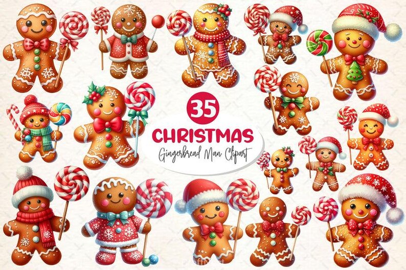 Gingerbread Man Clipart Bundle: Festive Christmas Cookie Illustrations ...