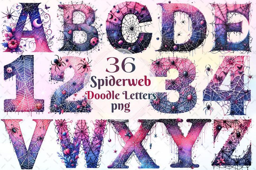 Spiderweb Doodle Alphabet Clipart: Spooky Halloween Letters (PNG ...