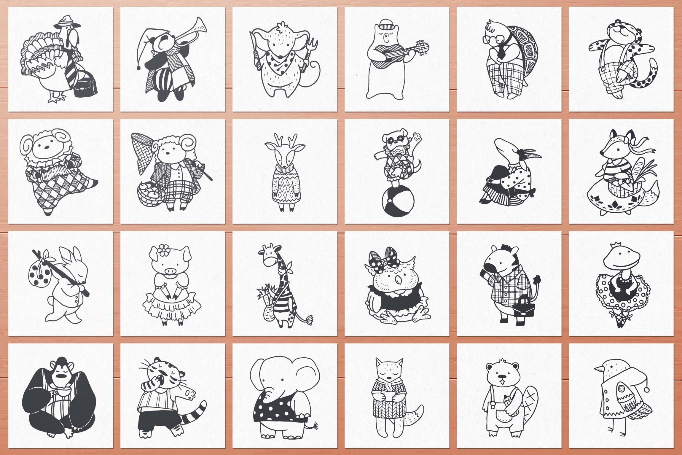 100 Hand-drawn Animal Clipart Bundle – Adorable Illustrated Animals in ...