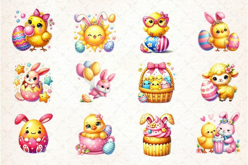 Kawaii Easter Clipart Bundle: Bunny & Egg PNG Graphics (digital ...