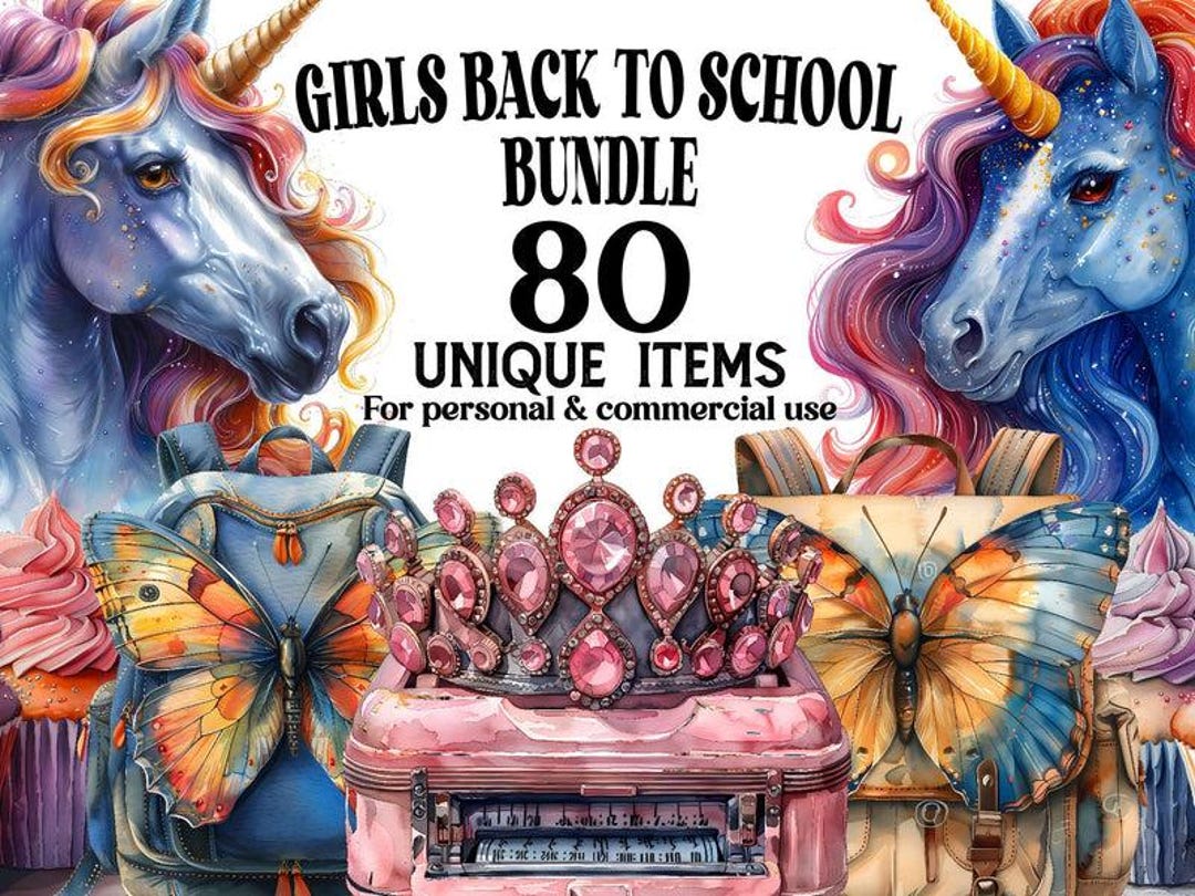 Girls Back to School Clipart Bundle PNG | Playful Student Illustrations ...