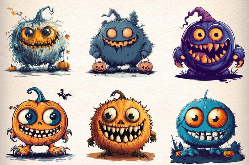 Spooky Halloween Monster Clipart Bundle: Creature Designs (PNG Files ...