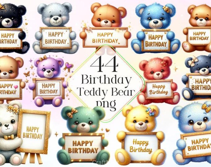 10 PNG Birthday Bear Clipart - Cute Animal Party Png - Kids Card Design ...