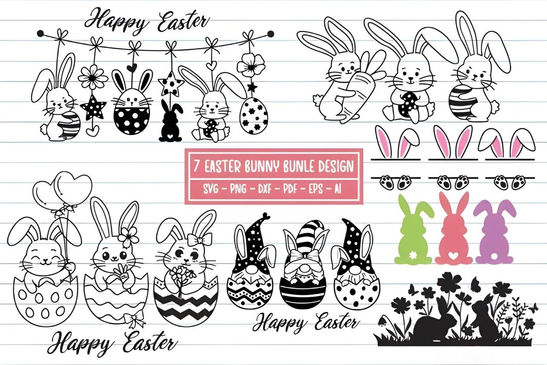 7 Easter Bunny SVG Bundle | Cute Easter Clipart | Happy Easter Cut ...