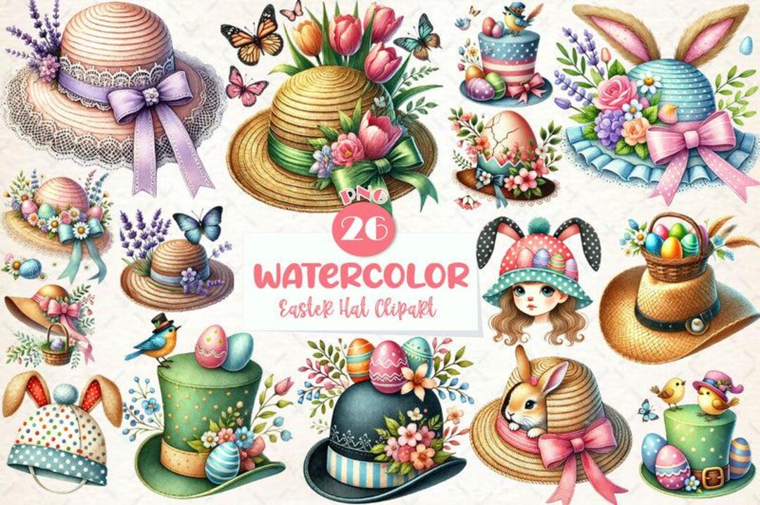 Easter Hat Clipart Bundle: Floral, Bunny Ears PNG Designs (digital ...