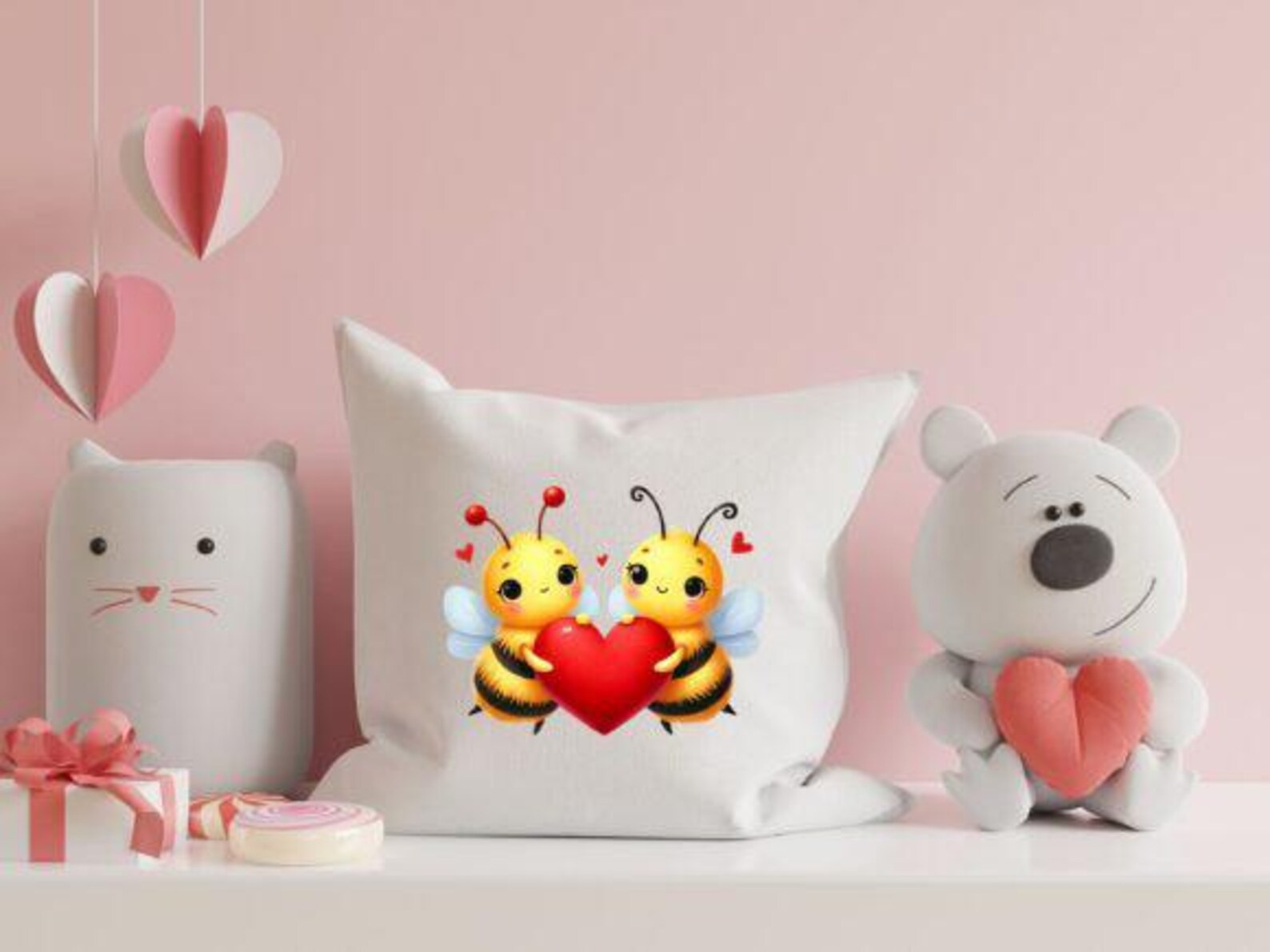 Adorable Valentine’s Day Bee Clipart Bundle – 44 Watercolor PNG Files ...