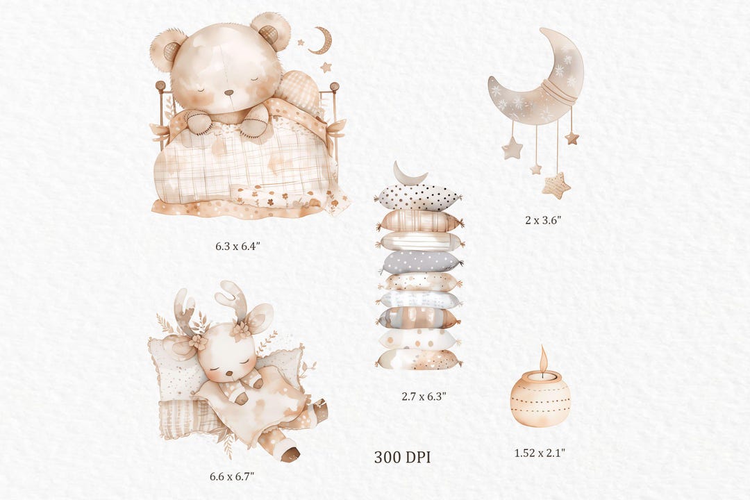 Watercolor Sleeping Woodland Animals Clipart: Nursery Art (digital ...