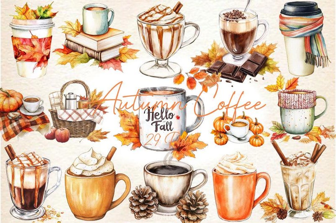 Cozy Autumn Coffee Clipart Bundle 2 | Fall Beverage PNG Designs ...