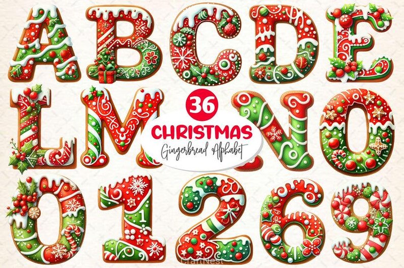 Gingerbread Alphabet Clipart Bundle: Christmas Cookie Letters (PNG ...