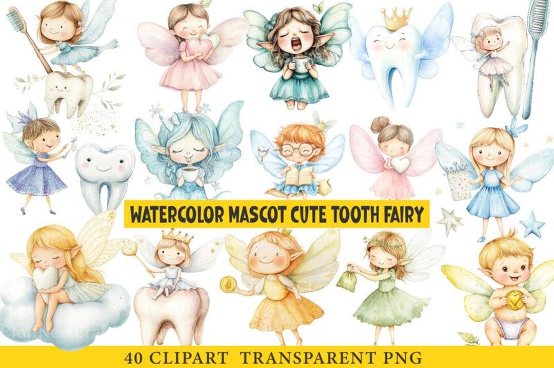 Mascot Cute Tooth Fairy Clipart Bundle | Adorable Tooth Fairy Pngs ...