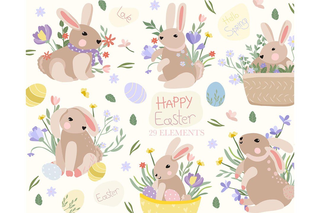 Happy Easter Bunny SVG | Cute Animal Clipart | Pastel Easter Egg PNG ...