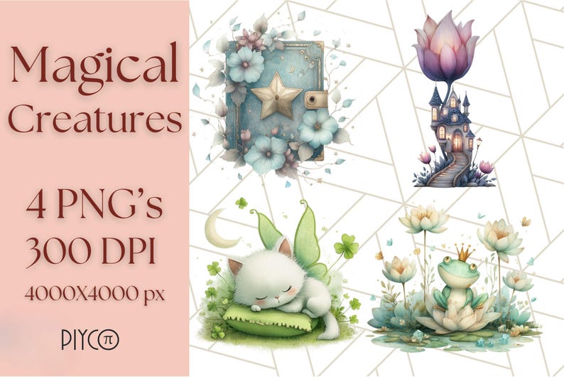 Magical Creatures Clipart PNG Bundle: Dragon, Unicorn, Phoenix, Sprite ...