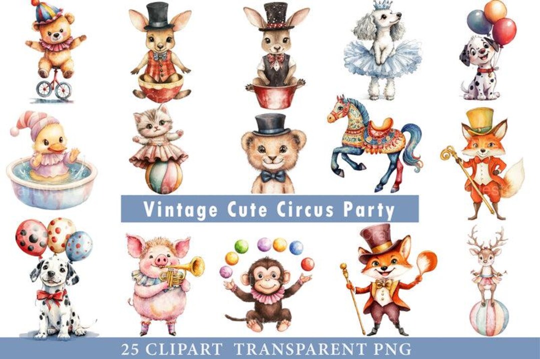 Vintage Circus Clipart Bundle: Carnival Party Designs (PNG, Digital ...