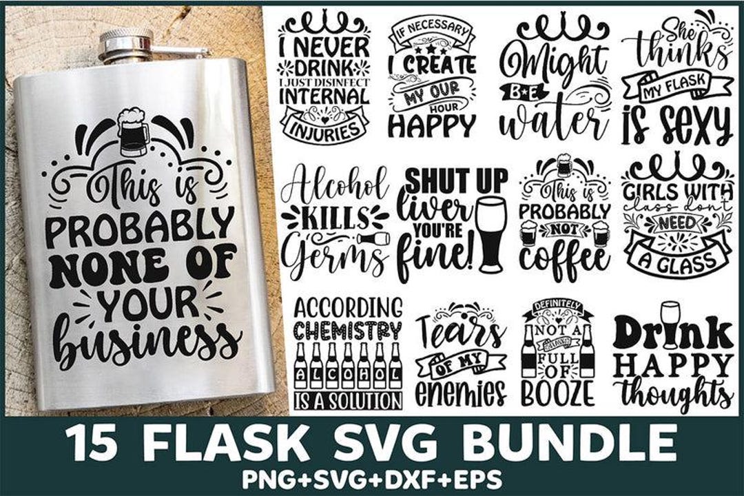 Flask SVG Bundle 1 | Bottle-themed SVG Png Pdf Jpg Eps Designs for ...