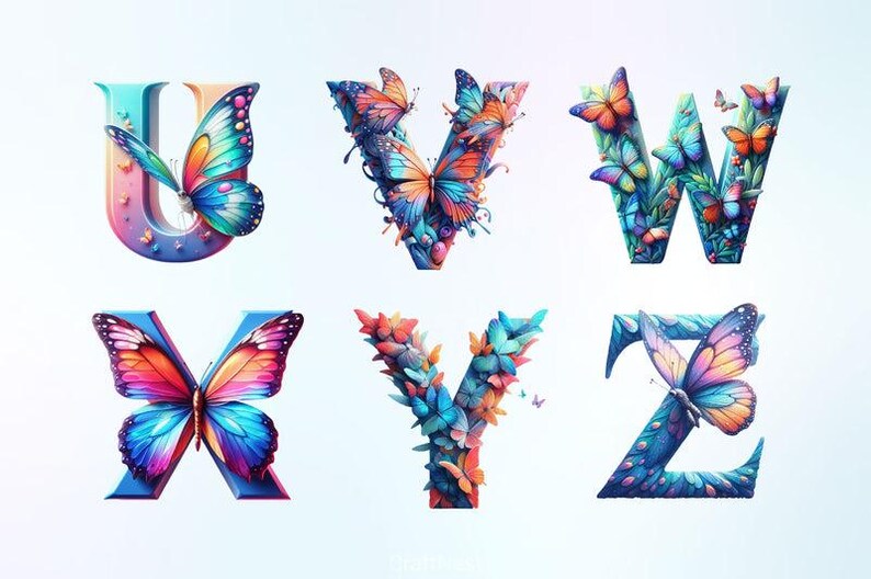 Butterfly Alphabet Clipart Bundle: Nature-themed PNG Letters (digital ...