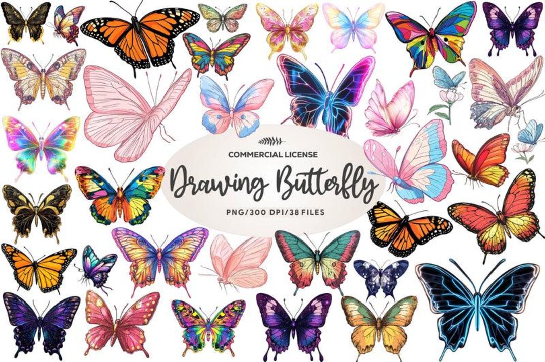 Hand-drawn Butterfly Clipart Bundle: Nature Designs PNG Set (digital ...