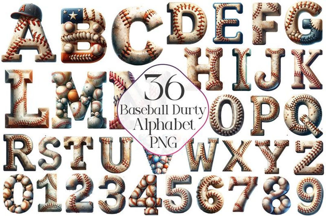 Baseball Alphabet Clipart Bundle: Distressed Sports Letters PNG ...