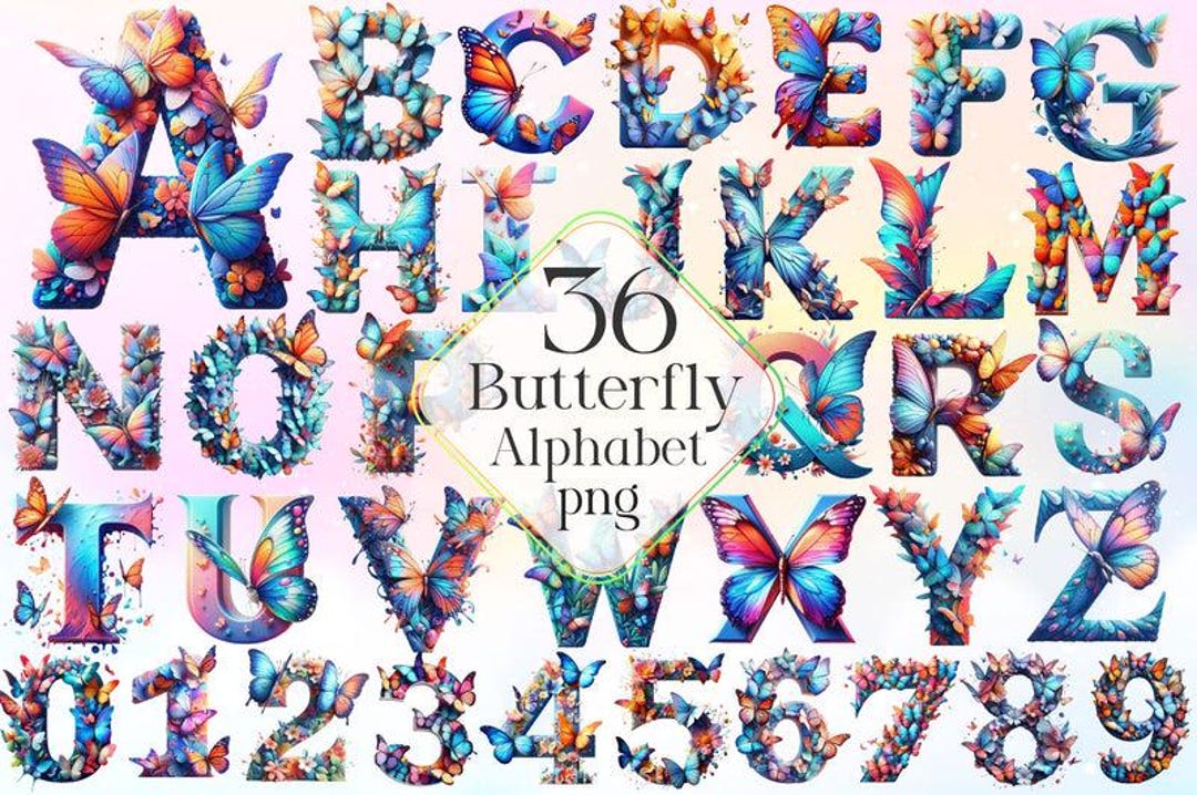 Butterfly Alphabet Clipart Bundle: Nature-themed PNG Letters (digital ...