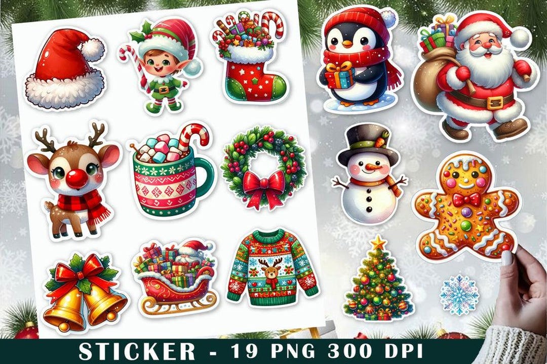Christmas Sticker Clipart Bundle: 19 Holiday Pngs for Crafts - Etsy