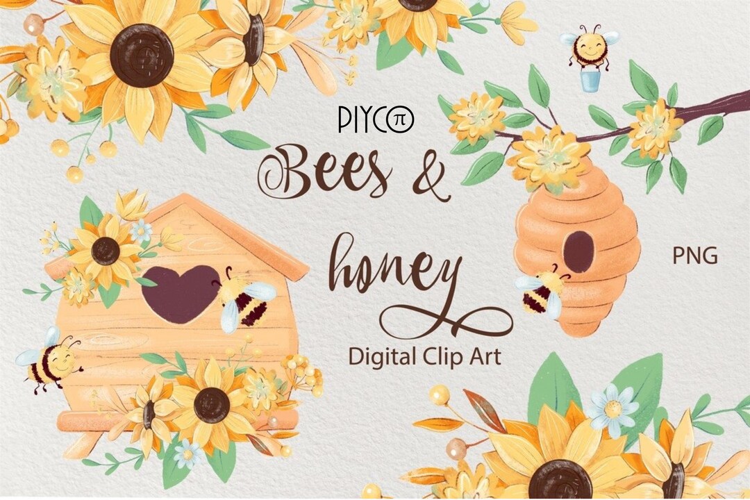 Bees & Honey Watercolor Clipart Set | 33 PNG Elements Including Bee ...