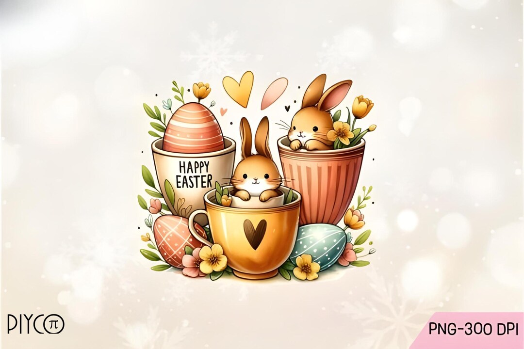 Easter Coffee Cups PNG Digital Download for Sublimation, Cute Spring ...